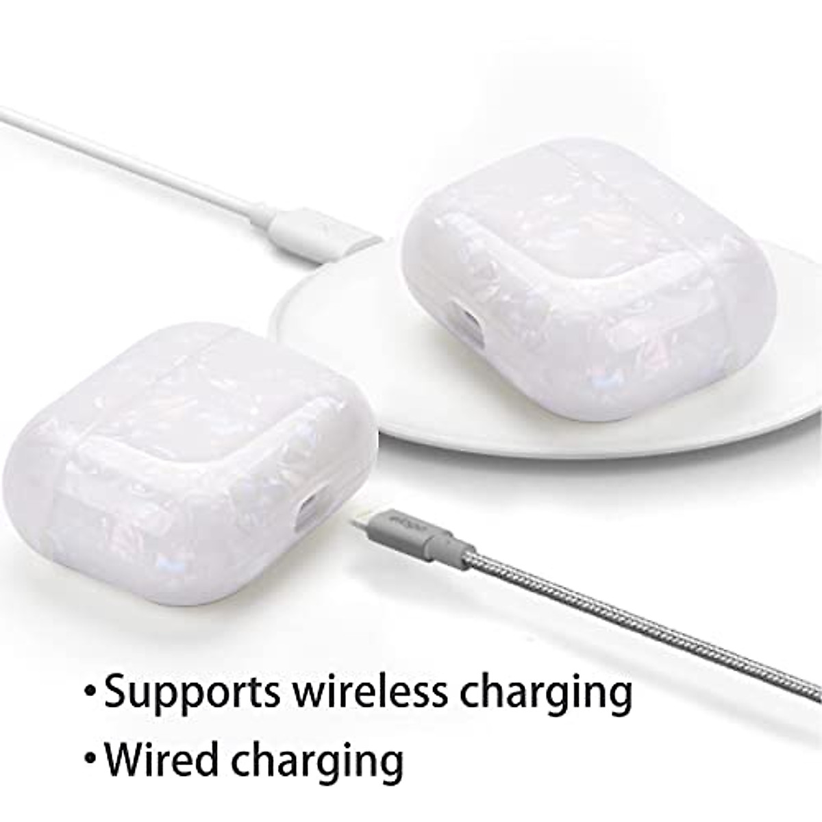 Luxury AirPods 3 Case with Shell Pearl Keychain Bling Marble Design Hard TPU Cover Compatible with AirPods 3rd Generation Case for Girls and Womens