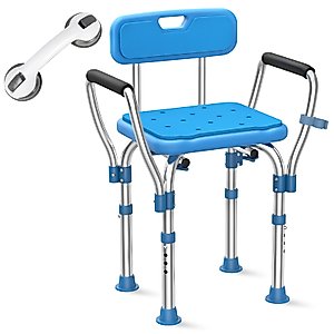 UGarden Upgraded Heavy Duty Stainless Steel Shower Chair Seat,Strong Support 500LB Bariatric Bath Chair w/Arms and Back/Padded,Safety Anti-Slip Shower Stool,Adjustable Shower Seat for Elderly,Disabled
