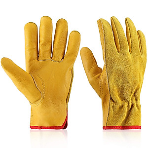 Patelai Garden Gloves Leather Gardening Gloves Thorn and Cutting Proof Work Garden Gloves (Large)