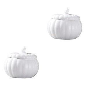 Luxshiny 2 pcs for Dessert Kitchen Design Microwave Dishwasher Porcelain Lids Elegant Shape Small Trinket Salad Dishes Tableware Sugar White Storage Pumpkin Fashion Ceramics and Noddle