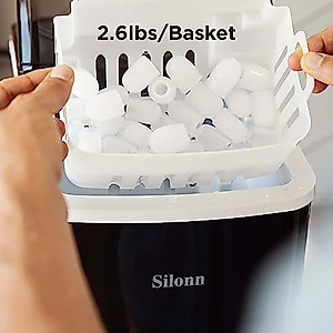 Countertop Ice Maker Machine - Silonn 9 Cubes Ready in 6 Mins, 26lbs in 24Hrs, Self-Cleaning Ice Machine with Ice Scoop and Basket