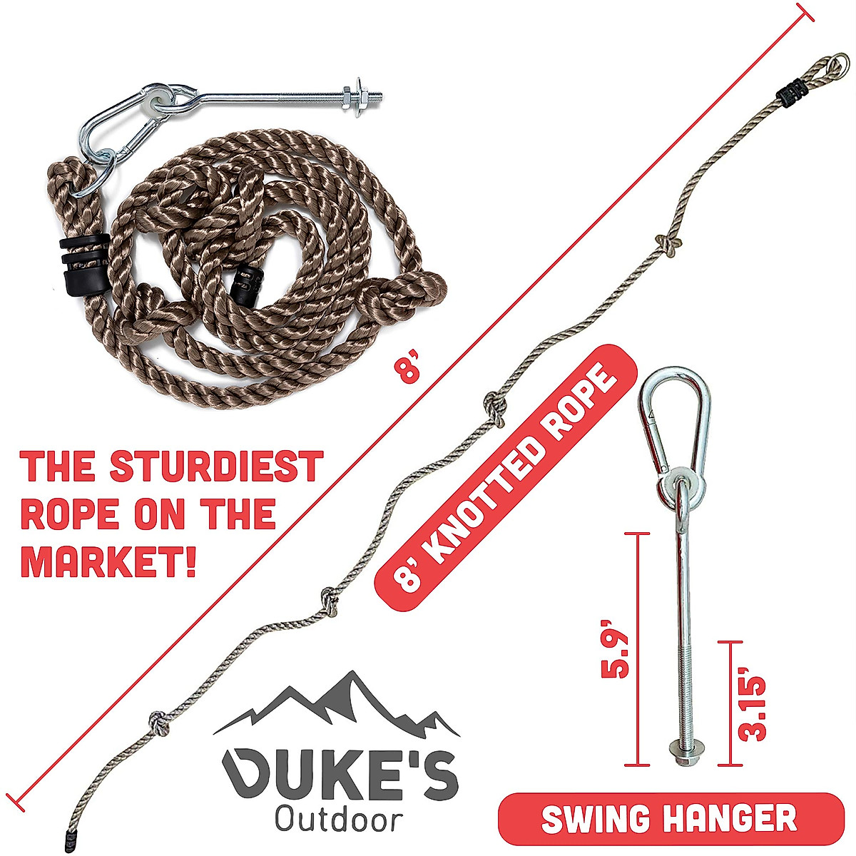 Duke's Outdoor Rock Climbing Holds Set for Kids - 25 Rock Climbing Wall Grips for Indoor & Outdoor Play Set, 8 Foot Knotted Climbing Rope, Chalk Bag & 3 DIY Videos