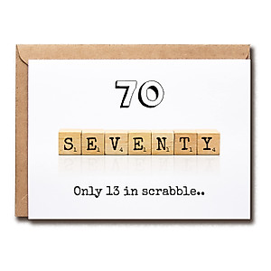 OystersPearl Scrabble 70Th Decade Birthday Card - 70 Its Only 13 In Scrabble - Birthday Greeting Card - Funny Greeting Card - Meaningful Greeting Cards.