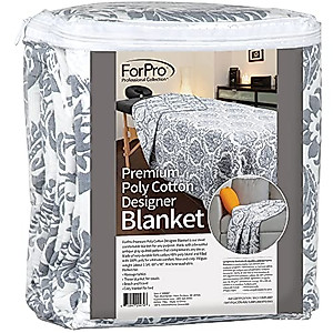 ForPro Premium Poly Cotton Designer Blanket, Ultra-Soft Cotton Blanket for Massage Tables, Beds, Sofas, Antique Gray Quilted Pattern, 60" W x 90" L, 350gsm