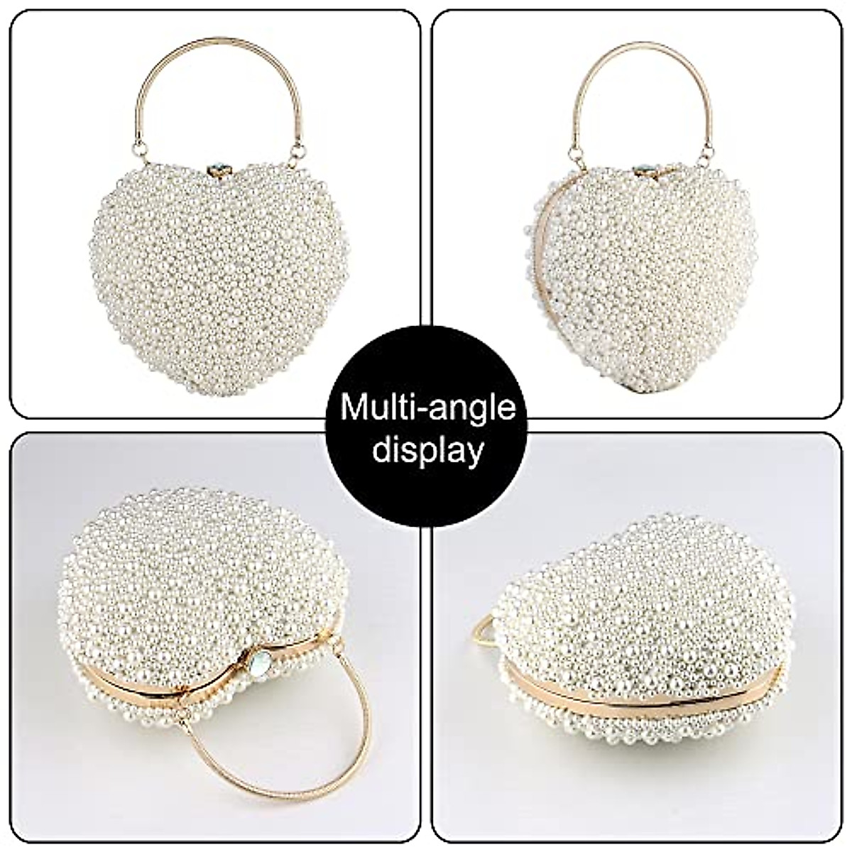 UONIFANS Womens Heart Shaped Evening Clutch Bag Artificial Pearl Purse Handbag for Wedding Party Prom (Beige)