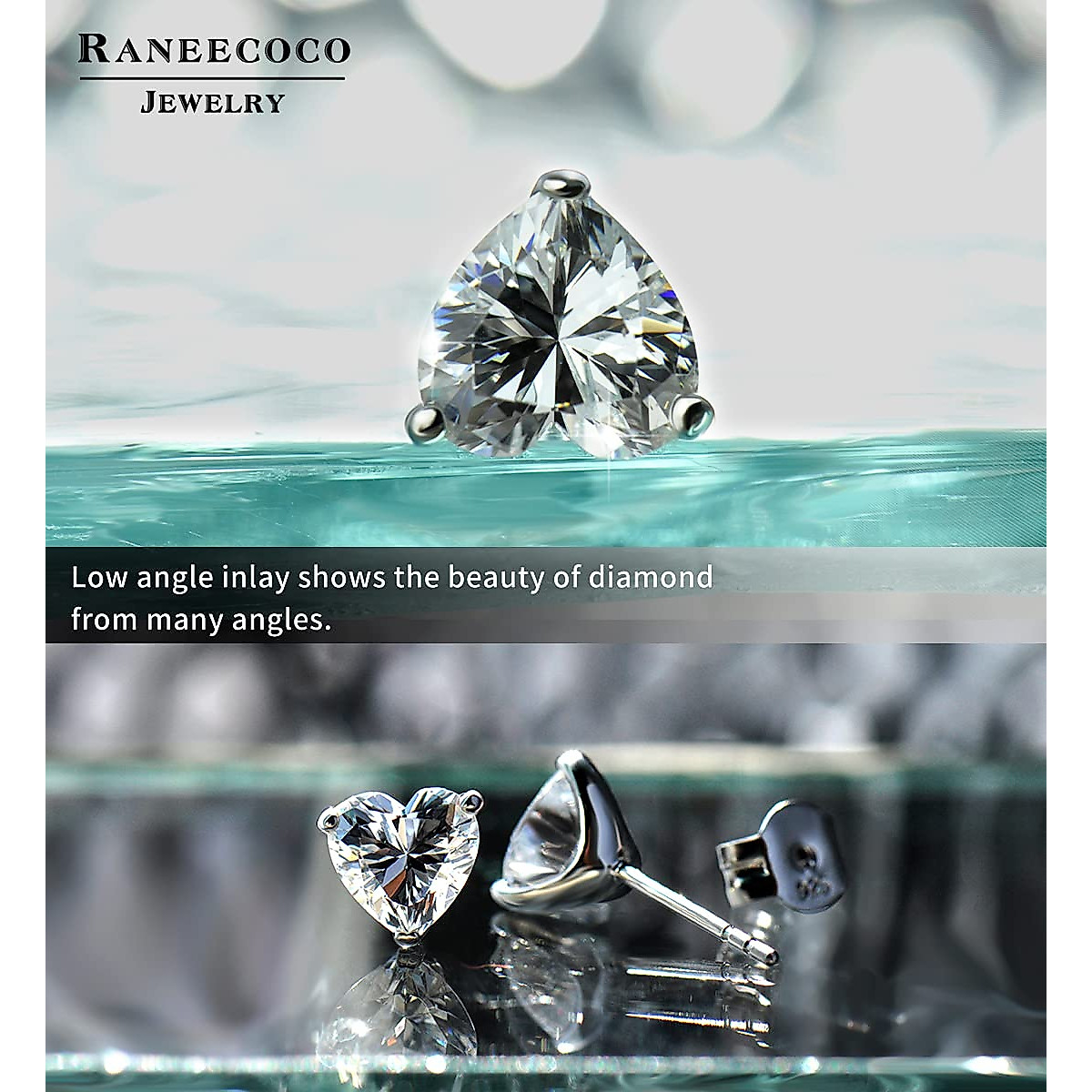 "STUNNING FLAME" 18K White Gold Plated 925 Sterling Silver Cubic Zirconia Heart Shape Cut Stud Earrings | CZ Studs for Women（Heart ，7）