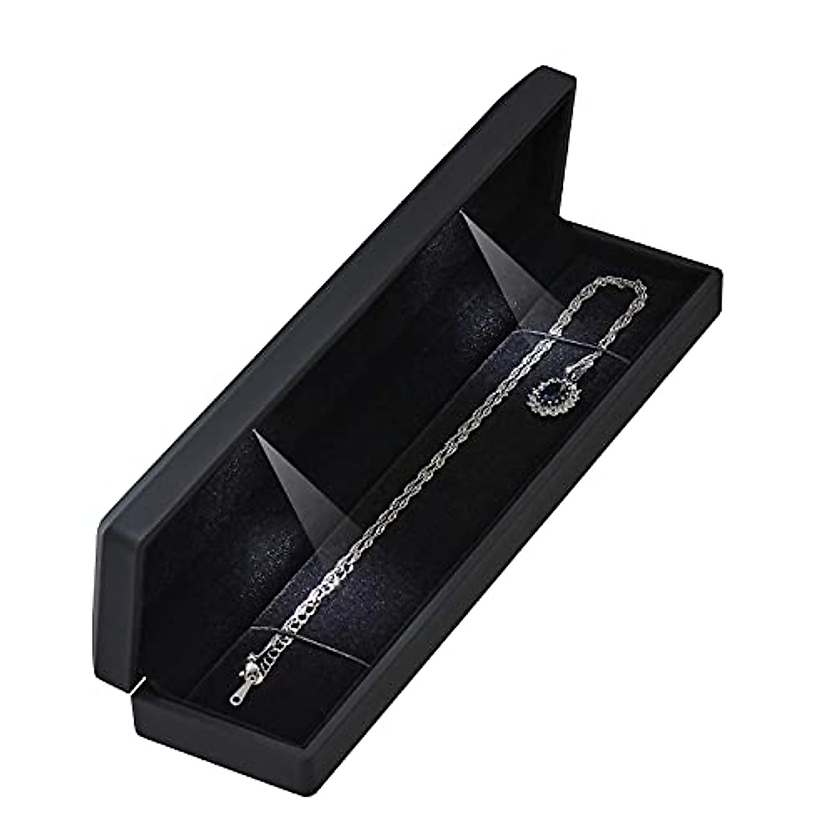 Long Chain Necklace Jewelry Gift Box Case with LED Light, Elegant Velvet Necklace Pendant Bracelet Box for Jewelry Display Wedding Engagment Valentine's Day (Black)