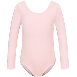 HIPPOSEUS Team Basic Long Sleeve Ballet Leotard for Girls and Toddlers Gymnastics Ballet Dance, AM0019-Light Pink, 11-12 Years