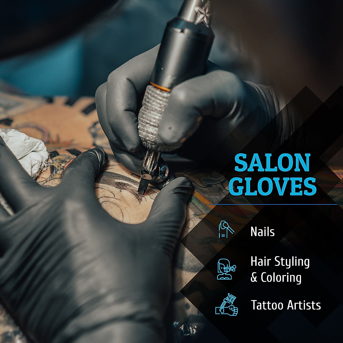 Hand-E Touch Black Nitrile Disposable Gloves X-Large, 100 Count - BBQ, Tattoo, Hair Dye, Cooking, Mechanic Gloves - Powder and Latex Free Gloves