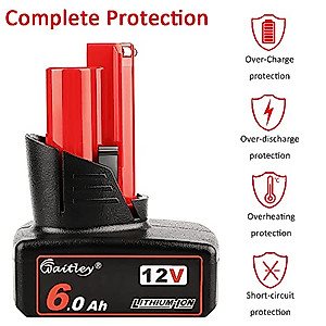 waitley 12V 6Ah Replacement Battery Compatible with Milwaukee M12 6.0Ah Lithium-ion Battery 48-11-2411 48-11-2440 48-11-2402 Tools