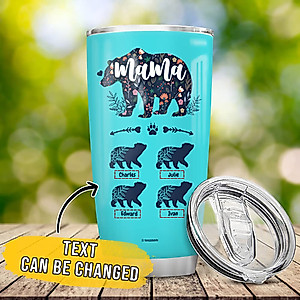Wassmin Personalized Tumbler Mama Bear Stainless Steel Cup With Lid 20oz 30oz Double Walled Vacuum Insulated Tumblers Customize Cubs Mother's Birthday Christmas Gifts For Best Moms Mother (4 Kids)