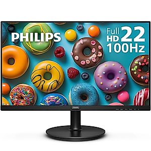 Philips 22 inch Class Thin Full HD (1920 x 1080) Monitor, 100Hz Refresh Rate, VESA, HDMI x1, VGA x1, LowBlue Mode, Adaptive Sync, 4 Year Advance Replacement Warranty, 221V8LB
