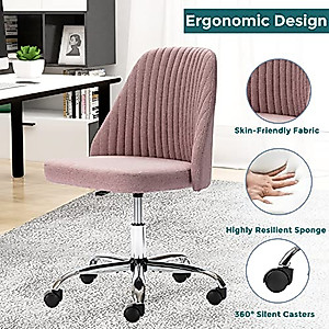 SMUG Home Office Desk Chair, Office Chairs Desk Chair Rolling Task Chair Computer Chair Adjustable with Wheels Armless for Bedroom, Vanity Chair for Makeup Room, Living Room, Hermosa Pink