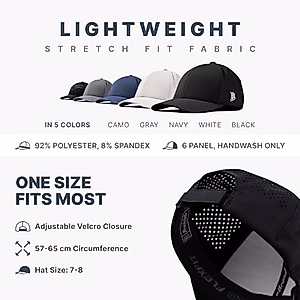 Branded Bills Bare Curved Performance Hat, Black, Fits 7-8, with Flexfit Sweatband, Adjustable Velcro Closure, Fitted Style | Lightweight, Comfortable Stretch, Quick Dry & Water Repellent Baseball Cap