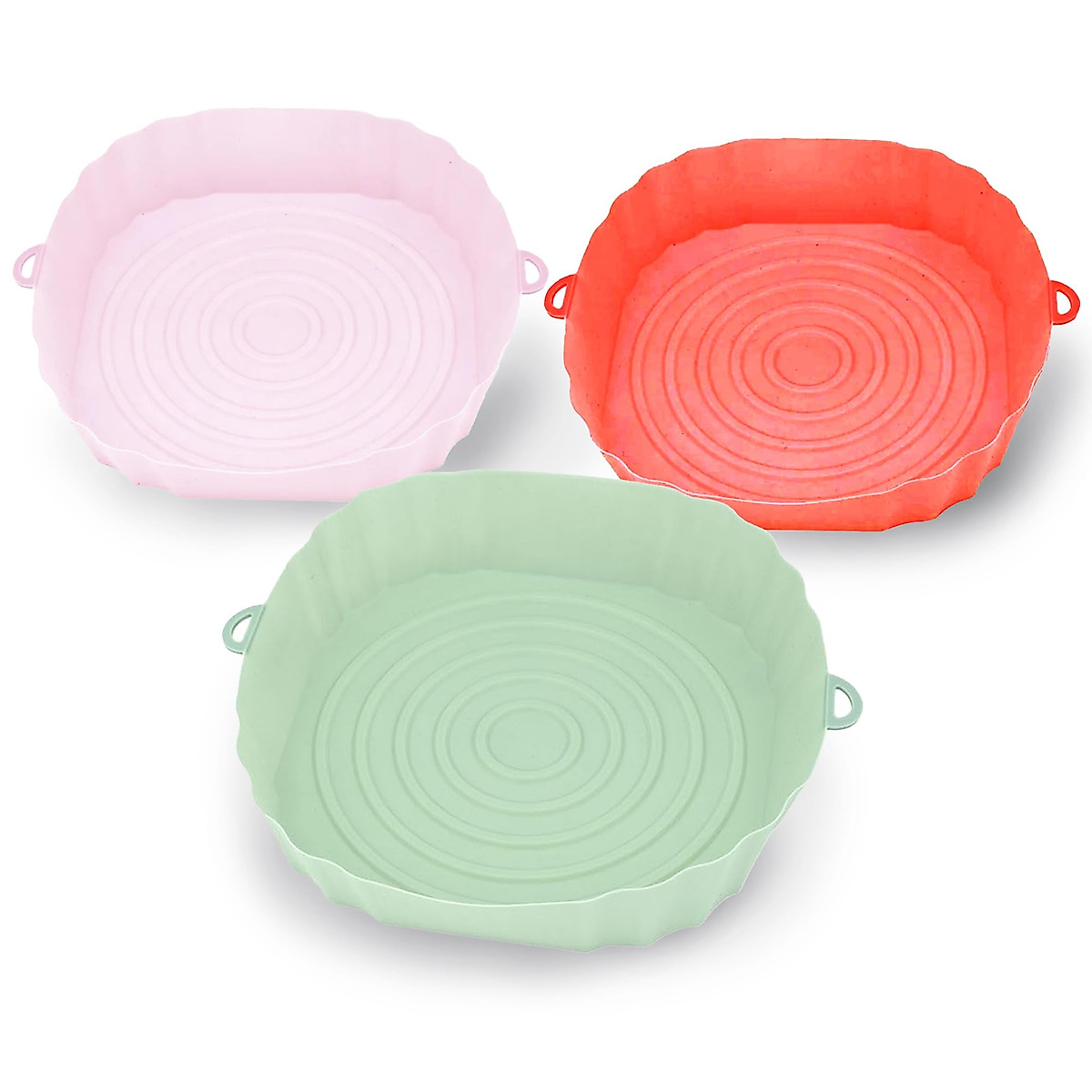 Silicone Air Fryer Accessories Pack of 3(Green, Pink, Red) Liner Basket Air Fryer Silicone Pot Tray, Reusable Air Fryer Silicone Basket Heat Resistant Easy Cleaning, Oven Baking Tray