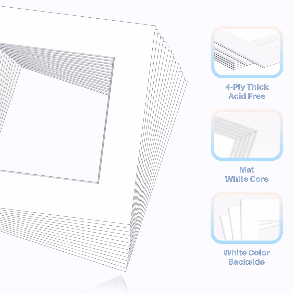 AUEAR 15 Pack Pre-Cut Acid-Free 12x12 White Picture Mats with White Core Bevel Cut for 8x8 Photos/Prints
