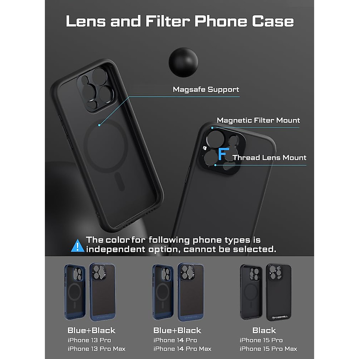 FREEWELL Sherpa Series Case for iPhone 15 Pro Max Magnetic Filter Mount & F Series Lens Slot (NOT Compatible with 17MM Lenses) Black