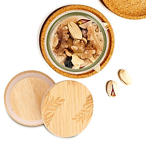 Mason Life Oui Bamboo Jar Lids Set with Silicone Sealing Rings, Leaves Pattern, for 5 Oz Yogurt Jars
