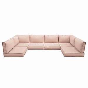 UDPATIO Outdoor Replacement Cushions for Patio Furniture, Water-Resistant Patio Cushions for 6-Seat Sectional Patio Conversation Sets, 14-Piece Outdoor Couch Cushions Patio Sofa Cushions (Beige)