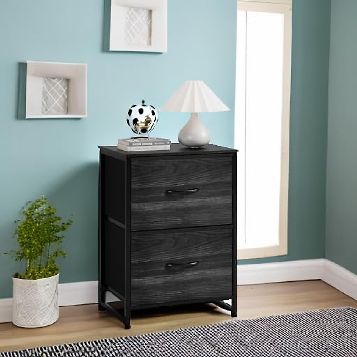 Nicehill Nightstand, Small Dresser, Bedside Furniture, Night Stand End Table with Storage Drawers for Bedroom, Black Wood Grain