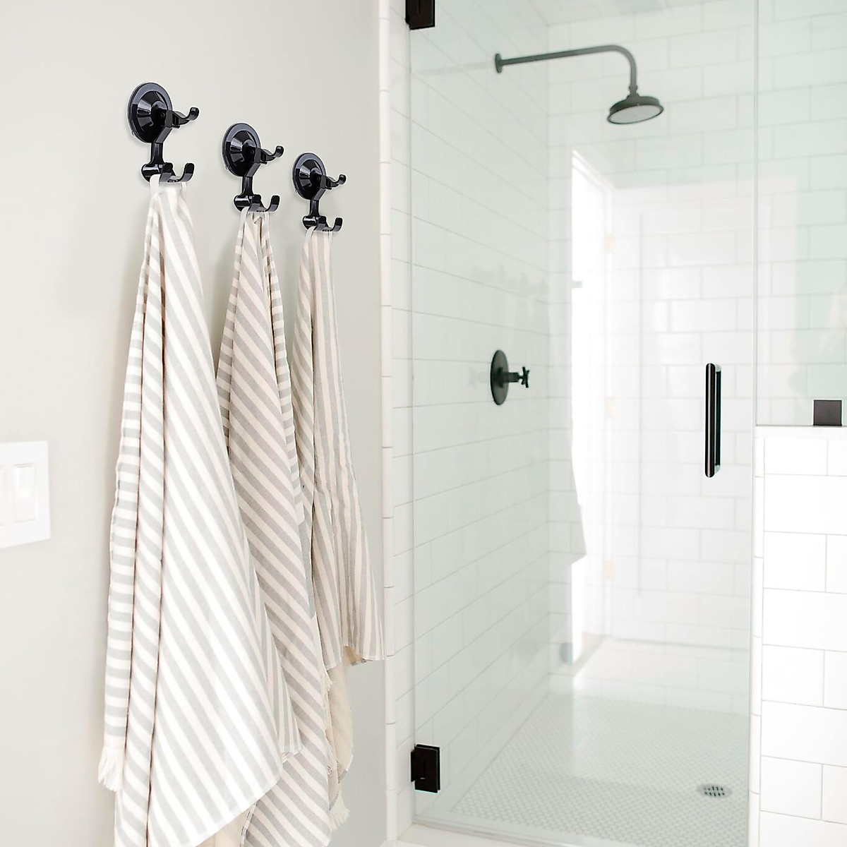 Powerful Black Waterproof Suction Cup Razor Hooks, Removable and Reusable Vacuum Hooks for Shower Wall or Any Flat Surface. (2 Pack)