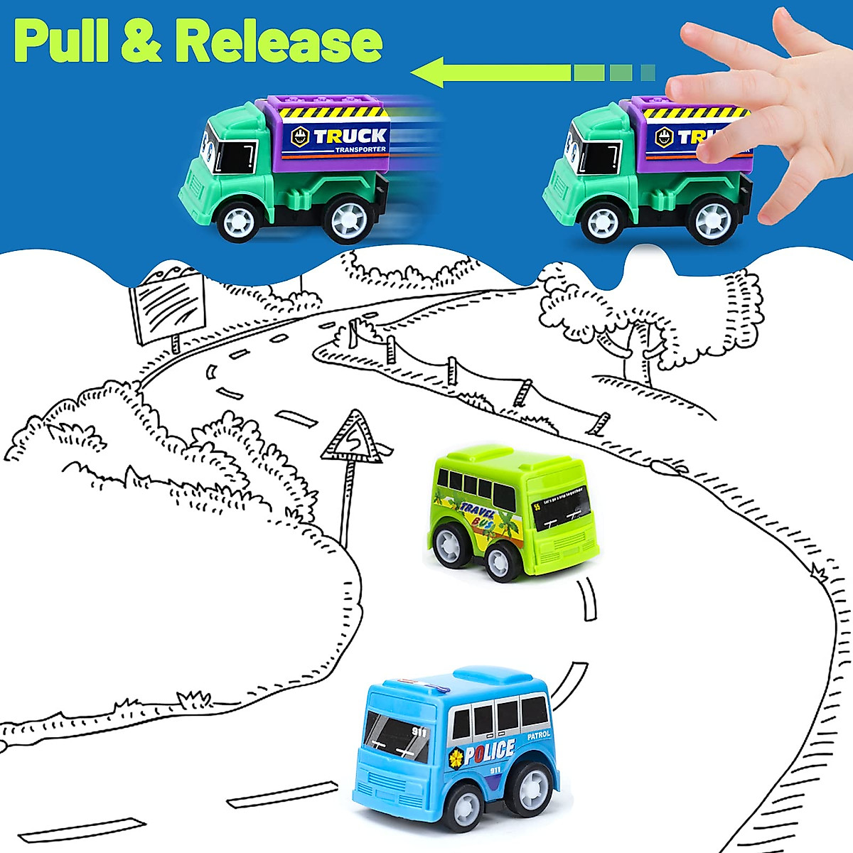 20 Pack Pull Back City Cars and Trucks Toy Vehicles for Toddlers 1-3 Mini Car Toys Fire Trucks & Construction Vehicles & Police Cars Play Set for Kids 3 4 5 6 7 Goodie Bag Stuffers Party Favors