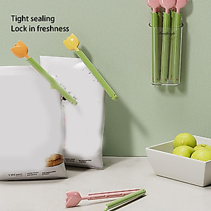 SUNFECILI 15pcs Magnetic Refrigerator Sealing Clip,Cute Tulip Shaped Food Packages Clips,Sealing Clip Bag Plastic Bag Chip Clips,Multi Functional Food Freshness Bag Clip with Storage Box