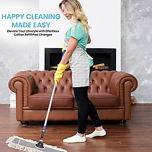 JINCLEAN 24" Industrial Cotton Floor Dust Mop with adjustable Steel Handle - Commercial Mops for Hardwood, Tiles, Laminate, Vinyl, Garage epoxy, Bamboo surface cleaning and Flooring Push Dust Broom
