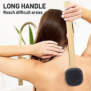 YONOY Back Scrubber for Shower Soft Silicone Long Handle Back Brush, 2 in 1 Bath and Shampoo Brush, Back Scrubber Body Exfoliator for Wet or Dry Brushing