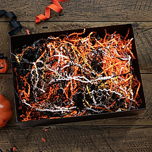 Jocomoni 10.6oz Halloween Crinkle Cut Paper Shred Filler Black Orange Crinkle Cut Paper Sherd Filler for Gift Wrapping Craft DIY Packaging Filling Party Supply