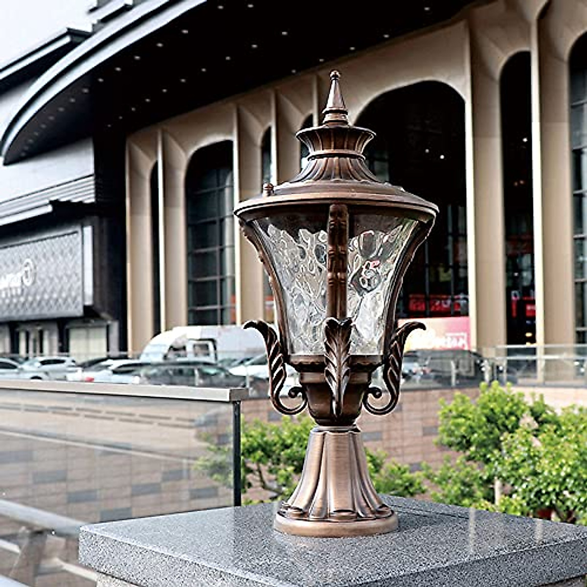 KAIKEA European Brown Outdoor Post Light Fixture Aluminum with Glass Outdoor Post Lamps for House Pillar Light Backyard Outside Deck Garage Yard Garden Driveway Home E27 Patio Post Lamps