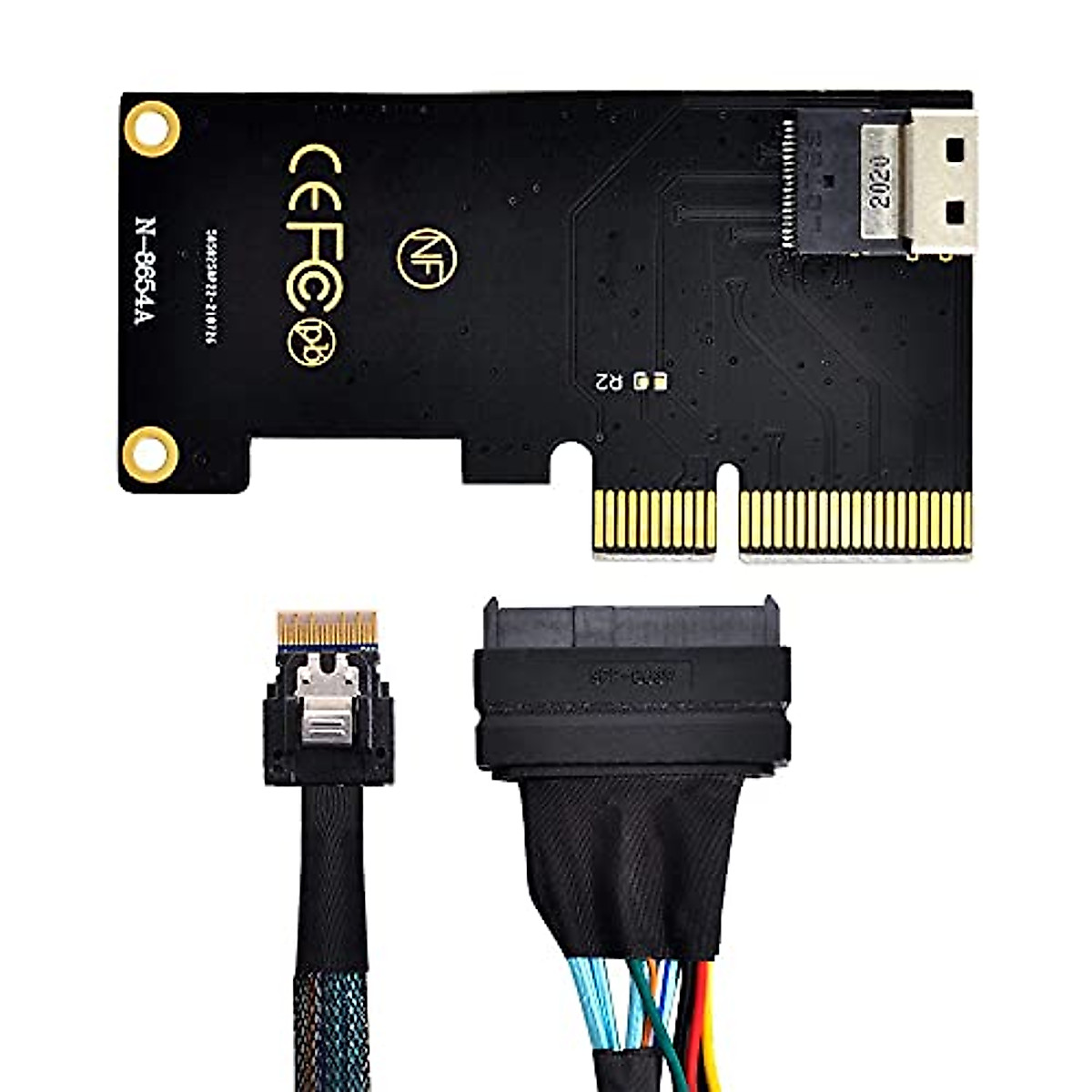 NFHK PCI-E 3.0 4.0 to SFF-8654 Slimline SAS Card Adapter and U.2 U2 SFF-8639 NVME PCIe SSD Cable for Mainboard SSD