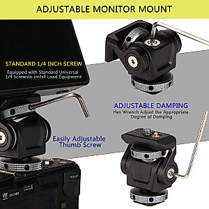 DSLR Camera Field Monitor Mount Holder with Cold Shoe for 5 inch and 7 inch Monitor, Swivel 360° and 180° Tilt for Video Shooting Photography Accessories