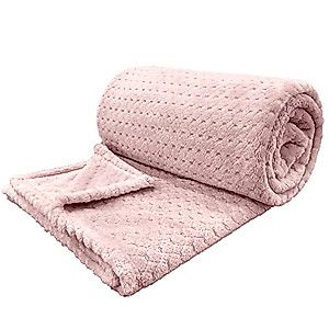 Mocaletto Waffle Textured Extra Large Fleece Blanket,300GSM Jacquard Pattern Breathable Decorative Blanket for Couch Sofa Bed,Super Cozy and Comfy for All Seasons(Pink,60 * 80inch)