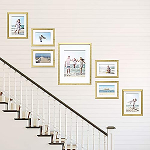 MIMOSA MOMENTS Picture Frame Sets for Wall Collage Multiple Sizes, Gallery Wall Frame Set with mat for one 8x10, 2 5x7 and 4 4x6 picture (Gold, 7 pcs set)