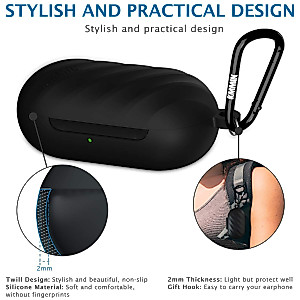 Galaxy Buds Plus 2020/Galaxy Buds 2019 Case, KMMIN Full-Body Shock Protective Samsung Buds Silicone Cover with 5-in-1 Accessories Storage Bag/Carabiner/Lanyard/Brush [Front LED Visible], Black