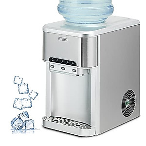 Countertop Ice Maker with 3-in-1 Water Cooler Dispenser, Kognita Countertop Stainless Steel Ice Makers, Top Loading 3-5 Gallon or Bottless, 44lbs Ice Cubes in 24H for Home, Office, Kitchen