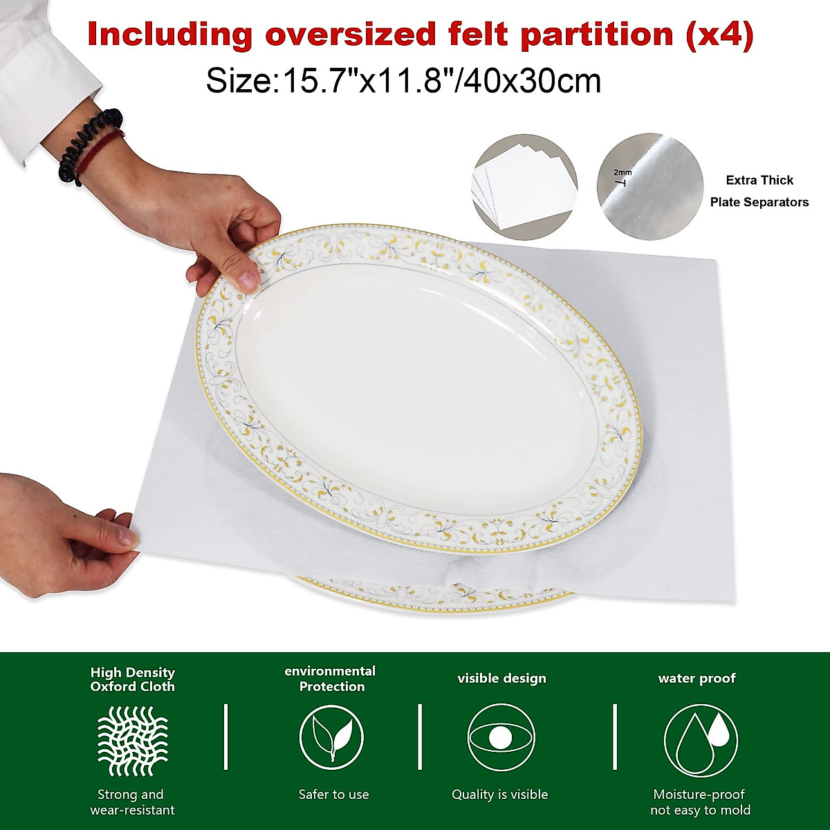 VERONLY Platter Storage Case Stackable - Christmas China Storage Containers, with Hard Lid Height of 5.3'' Padded Surfaces - Structured Top, Bottom and Sides, 4 Felt Dividers Included (Grey and Red)