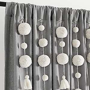 Lush Decor Boho Pom Pom Tassel Linen Window Curtain Panel (Single Panel), 84" L x 52" W, Dark Gray