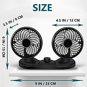 12 V Car Fans for Backseat, Car Cooling Fan with Cigarette Lighter Plug, 360 Degree Dual Head Rotatable Auto Vehicle Fan, Quiet Dashboard Cooling Fan for SUV, RV, Boat