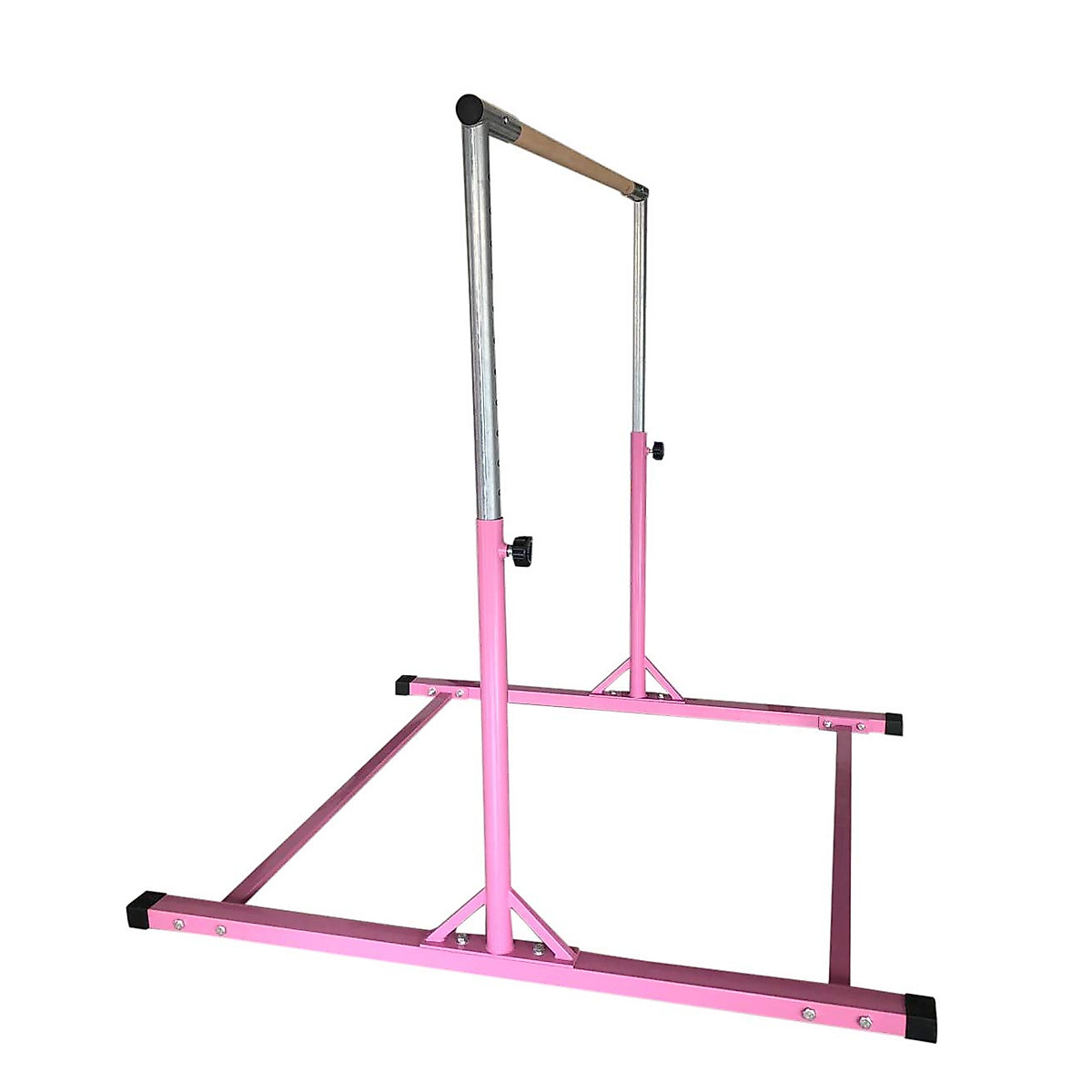 X-Factor 5 Ft Horizontal Bar Athletic Teens Adjustable Gymnastics 280 LB Capacity Children Junior Training Kip Bars Pink with 4' Ft x 8' Ft Gymnastic Mat Set