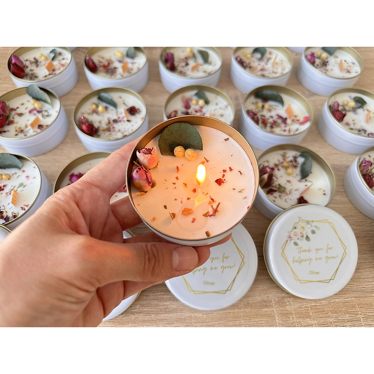 Scented Mixed Flower Candle Favors - Personalized for Weddings, Bridal Showers, Baby Showers, Birthdays (10-20-30-40-50-100 PCS in Bulk)