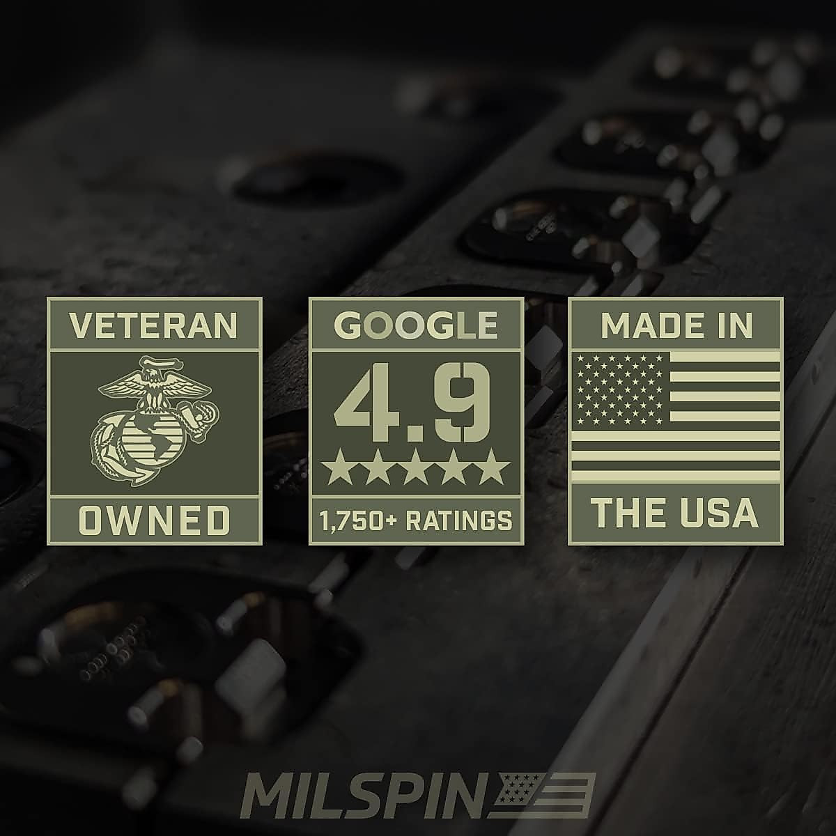 Milspin Slide Back Plate Compatible with Glock Gen 1-5 | American Flag | Veteran Made in USA I CNC Milled (Blacked Out (on Stainless Steel), Models G17-G41, G45)