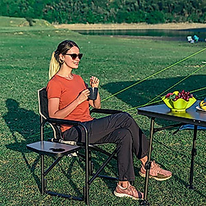 TIMBER RIDGE Lightweight Oversized Camping Chair, Portable Aluminum Directors Chair with Side Table for Outdoor Camping, Lawn, Picnic and Fishing, Supports 400lbs (Black) Ideal Gift