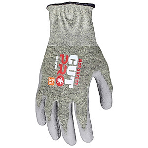 MCR Safety 9828PUM CutPro 18 Gauge HyperMax Work Gloves, CutProtection, Polyurethane Coated Palm & Fingertips, Medium, Gray