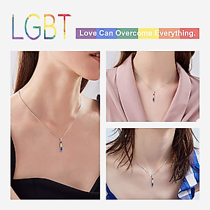 925 Sterling Silver LGBT Pride Necklace Love Wins Equality Jewlery Platinum Plated Cubic Zirconia Crytal Bisexual Bi Lesbian Gay Flag Pendant Necklaces Women