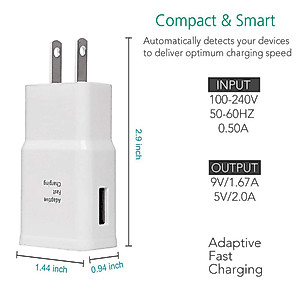 Samsung Adaptive Fast Charging Adapter Quick Charge Charging Block Wall Charger Plug Compatible with Samsung Galaxy S24/S24+/S23/S23+/S22/S22+/S21/S20/S10/S10+/S10e/S9/S9+/S8/S8Plus/Edge/Active/Note
