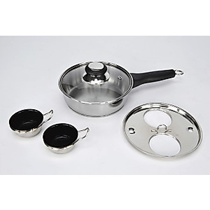 2 Cups Egg Poacher Pan - Stainless Steel Poached Egg Cooker – Perfect Poached Egg Maker – Induction Cooktop Egg Poachers Cookware Set with 2 Nonstick Large PFOA FREE Egg Poacher Cups