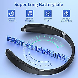 Bluetooth Headphones, Neckband Wireless Bluetooth Headset with Retractable Earbuds and Carrying Case, Foldable Noise Cancelling Earphones with Mic for Workout, Sweatproof & Lightweight (Black)
