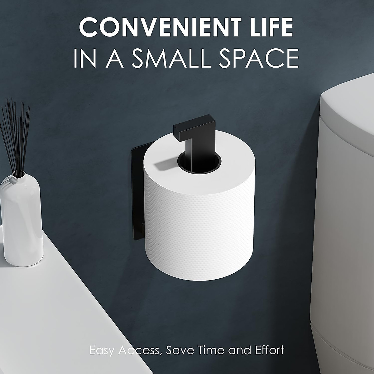 Auxmir Toilet Paper Holder Self Adhesive, Premium SUS304 Stainless Steel Rustproof Toilet Roll Holder No Drilling, Wall Mount Toilet Tissue Holder for Bathroom Kitchen Washroom RV, Matte Black